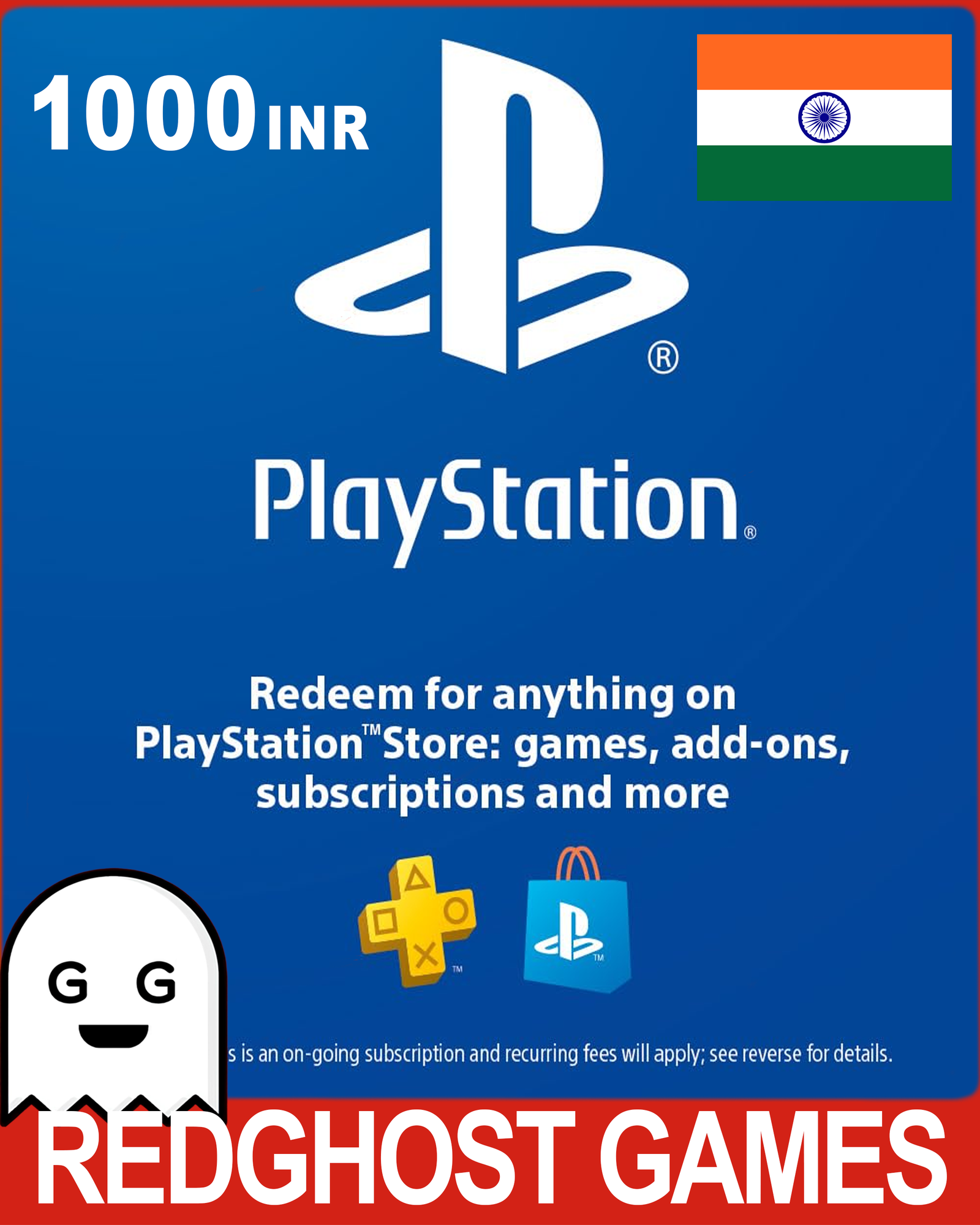 Карта пополнения счета PlayStation Store 1000 INR (India/Индия) , цифровой ключ активация: в течение 1 месяца