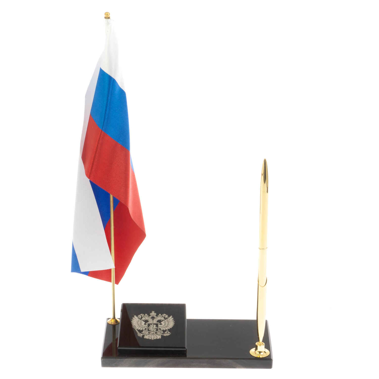 Флаг России с гербом РФ ручкой из черного обсидиана 125820