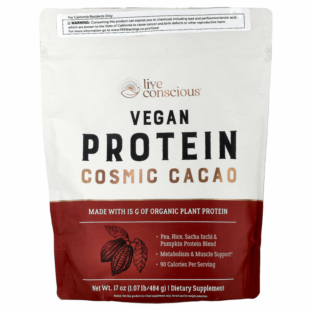 Live Conscious, Vegan Protein, Cosmic Cacao, 484 г (1,07 фунта)