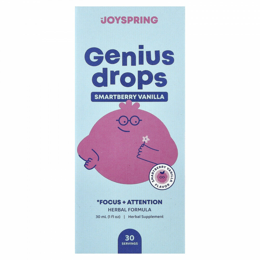 JoySpring, Genius, капли, для концентрации и внимания, со вкусом ягод и ванили, 30 мл (1 жидк. унция)