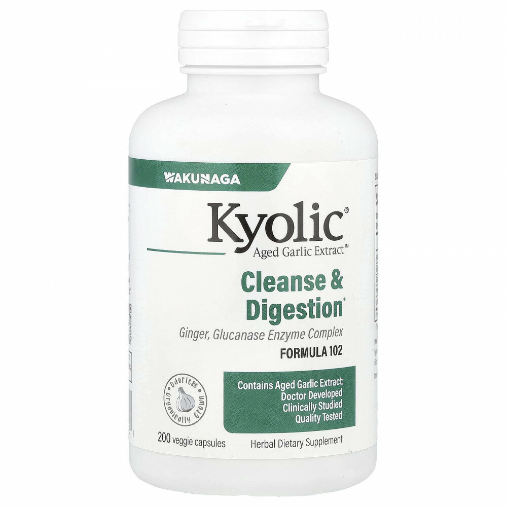 Kyolic, Aged Garlic Extract™, экстракт выдержанного чеснока, для очищения организма и улучшения пищеварения, формула 102, 200 растительных капсул