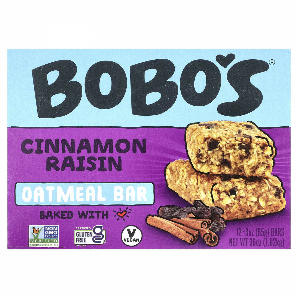Bobo's Oat Bars, Овсяный батончик, корица и изюм, 12 батончиков по 85 г (3 унции)