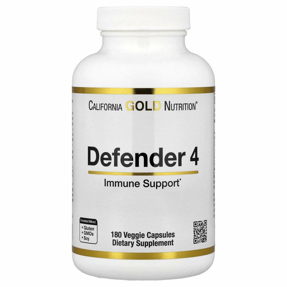 California Gold Nutrition, Defender 4, добавка с витаминами C и D, цинком и селеном, 180 вегетарианских капсул