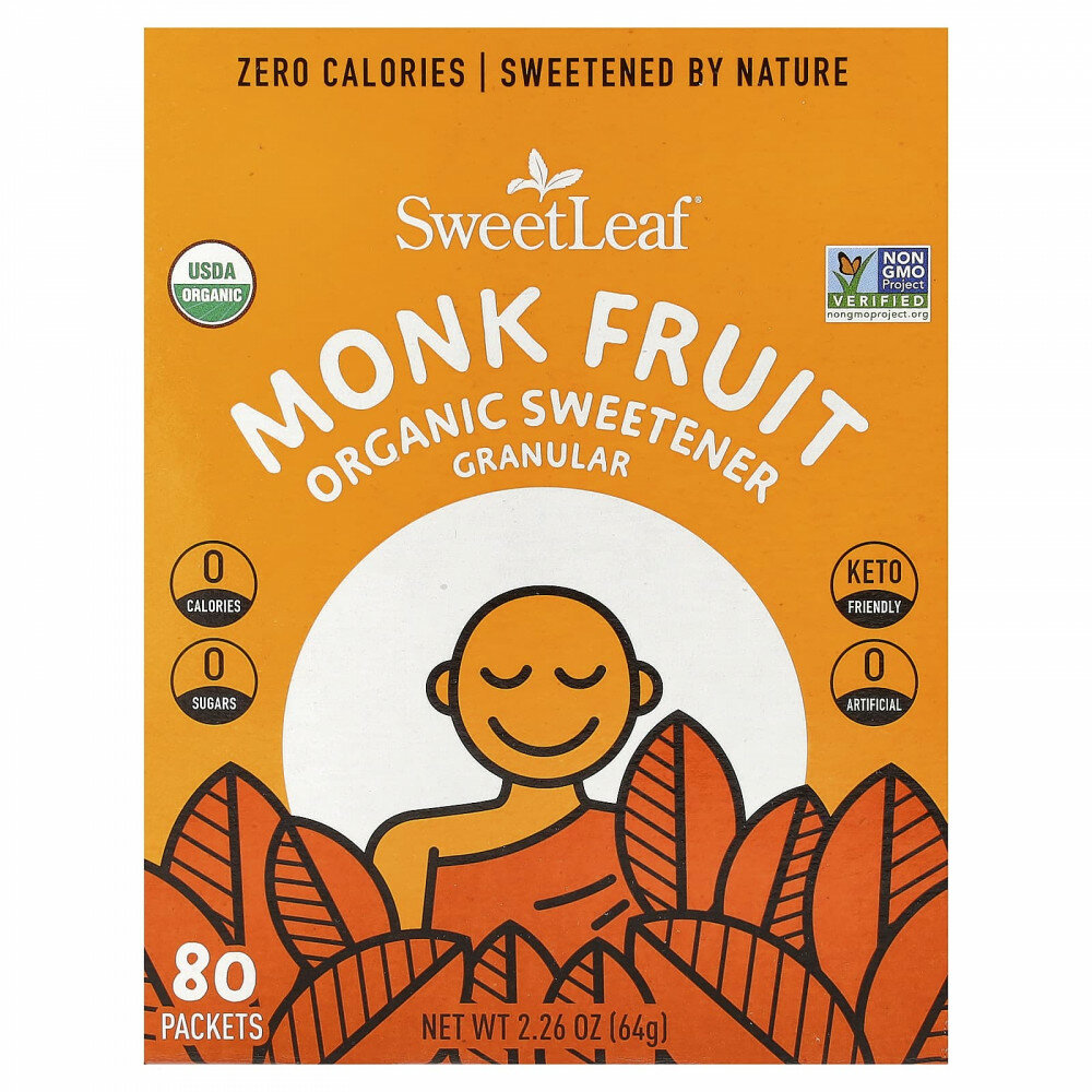 SweetLeaf Stevia, органический подсластитель из архата, в гранулах, 80 пакетиков, 64 г (2,26 унции)