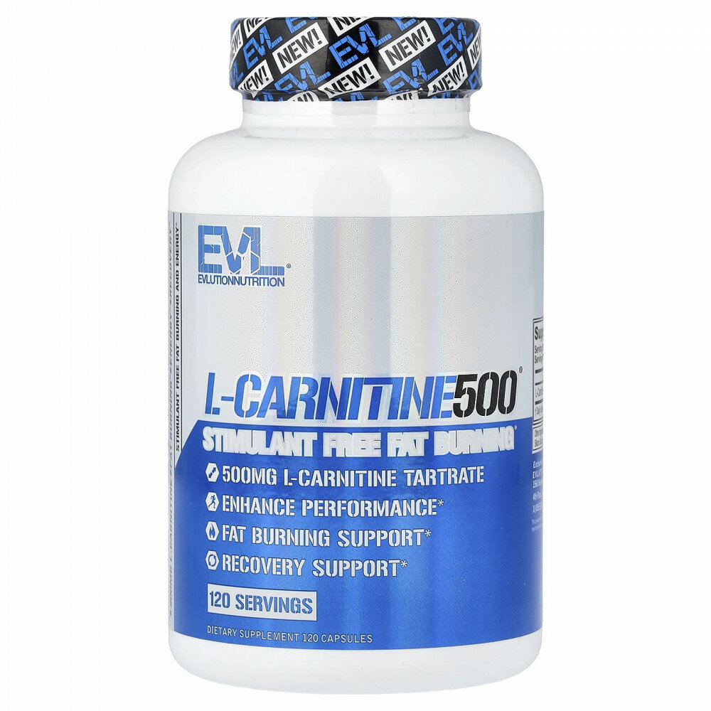 EVLution Nutrition, L-Carnitine500®, L-карнитин, 500 мг, 120 капсул