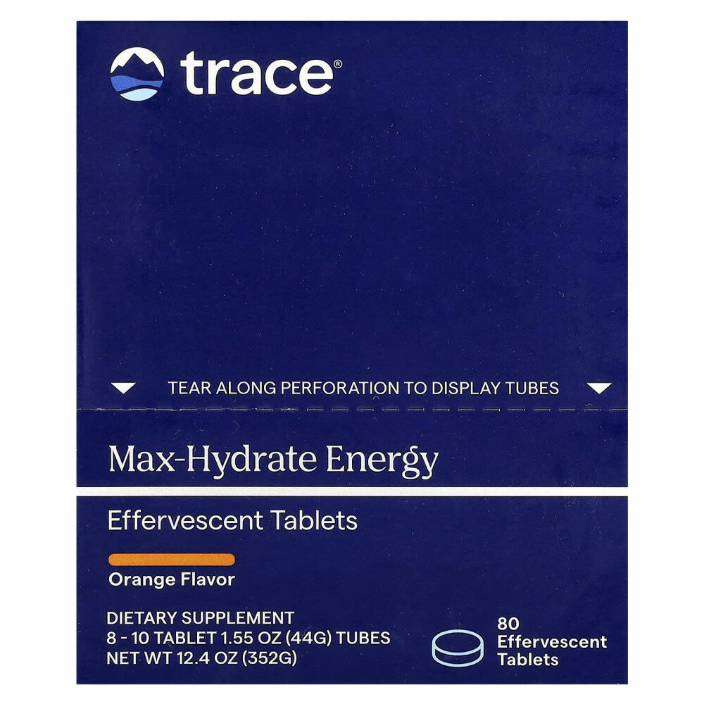 Trace, Шипучие таблетки Max-Hydrate Energy, апельсин, 8–10 таблеток в тюбиках по 44 г (1,55 унции)