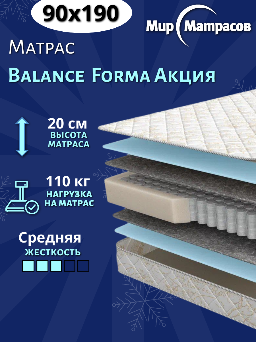 Матрас 90х190 Balance Forma New Акция, пружинный, средней жёсткости, 19см