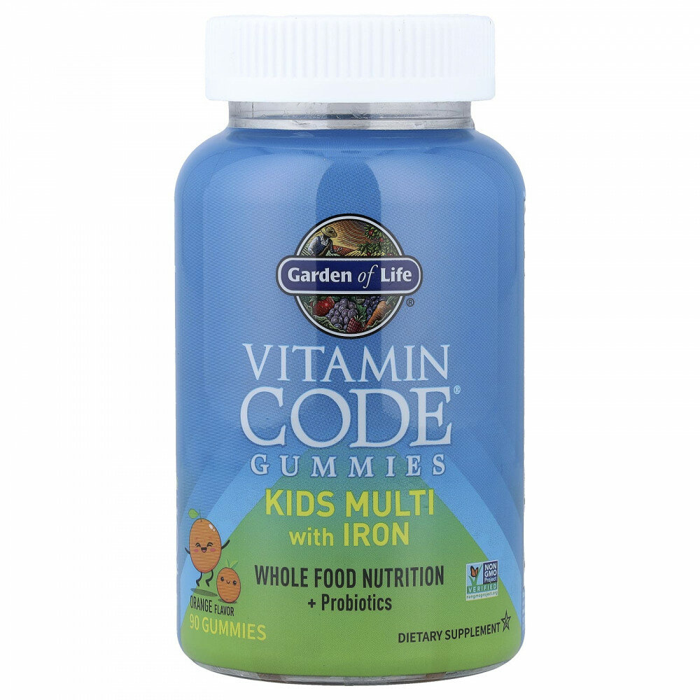 Garden of Life, Vitamin Code®, мультивитамины с железом для детей, со вкусом апельсина, 90 жевательных таблеток