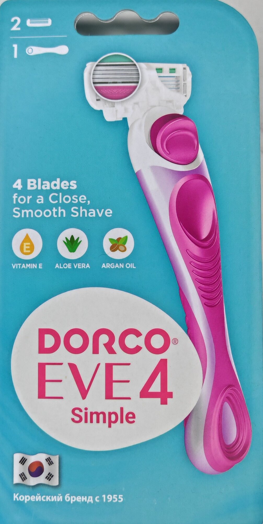 Бритва DORCO EVA 4, 4 лезвия, 1 станок, 2 сменные кассеты.
