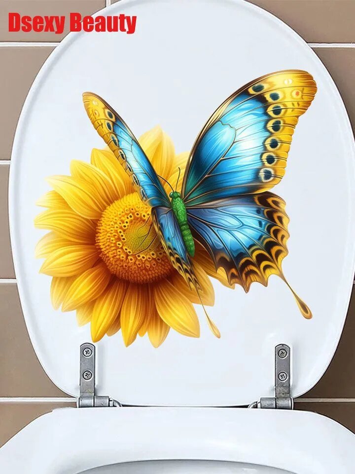Наклейка для ванной комнаты с изображением бабочки и подсолнуха