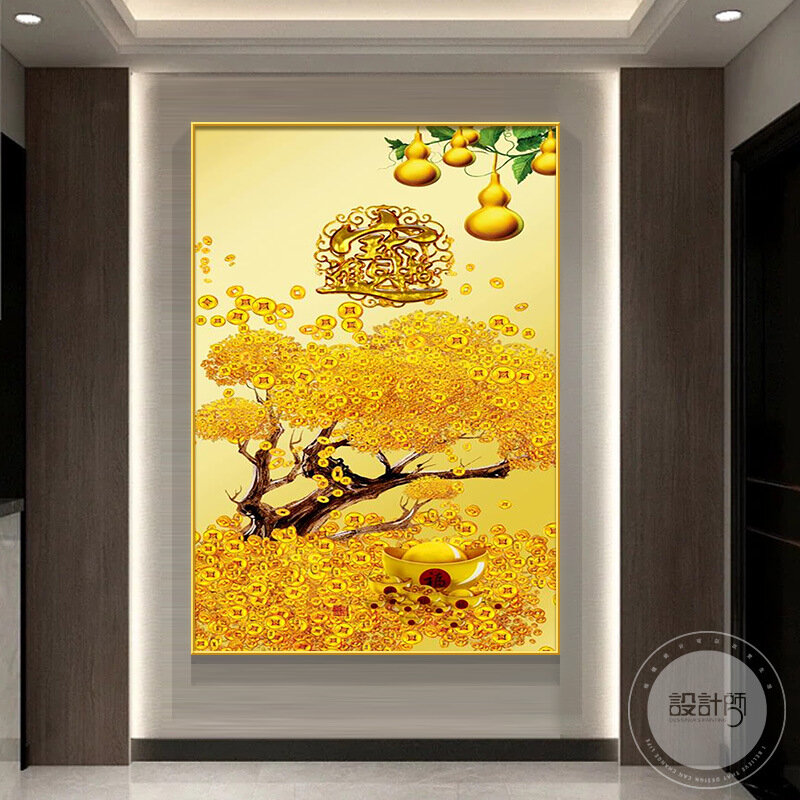Декоративная картина «Золотое денежное дерево» для гостиной, настенное украшение для прихожей, столовой, коридора и холла.