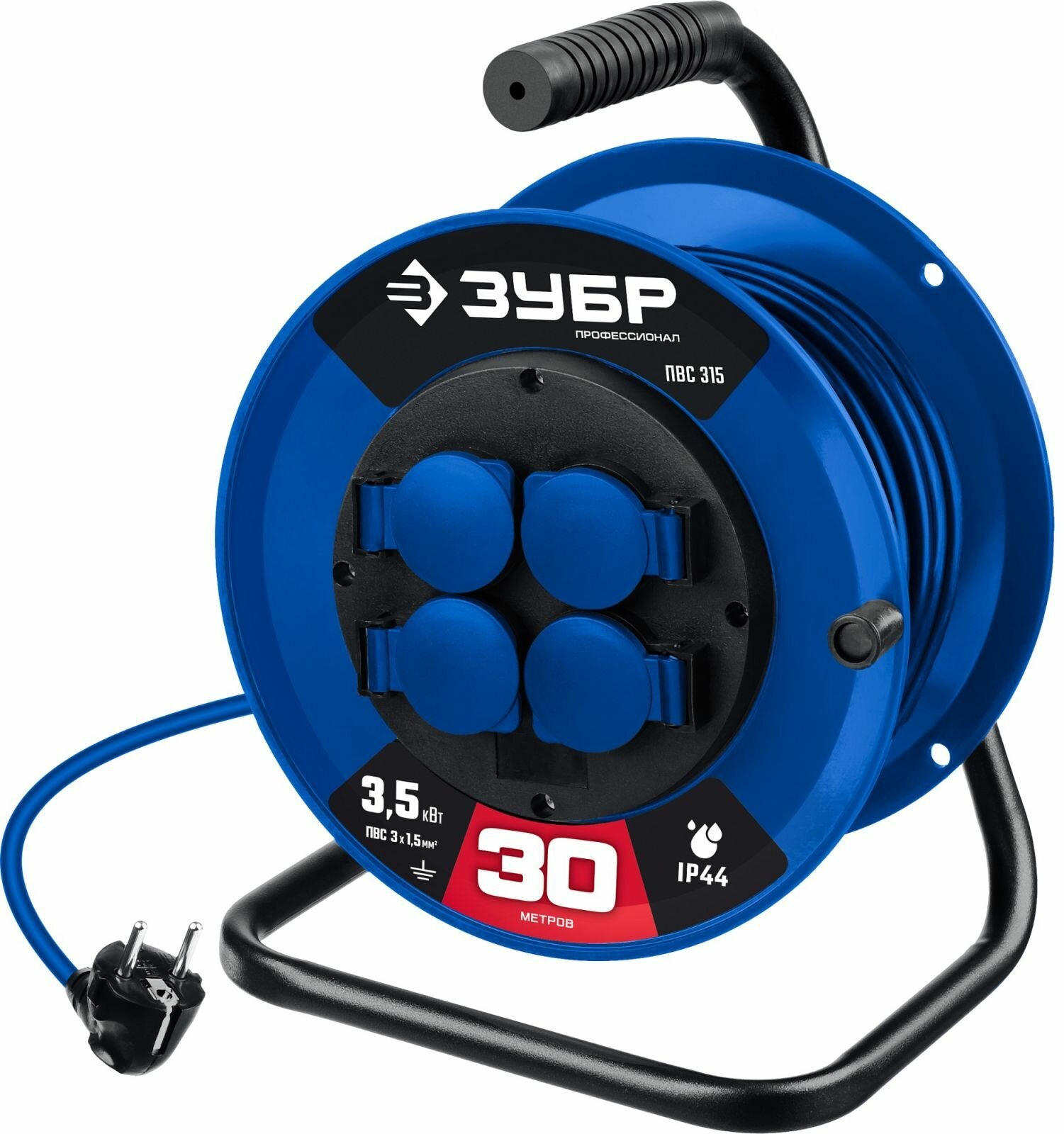 Удлинитель силовой ЗУБР ПВС-315, ПВС, 3х1.5 мм2, 30 м, 3500 Вт, IP44, на катушке, Профессионал