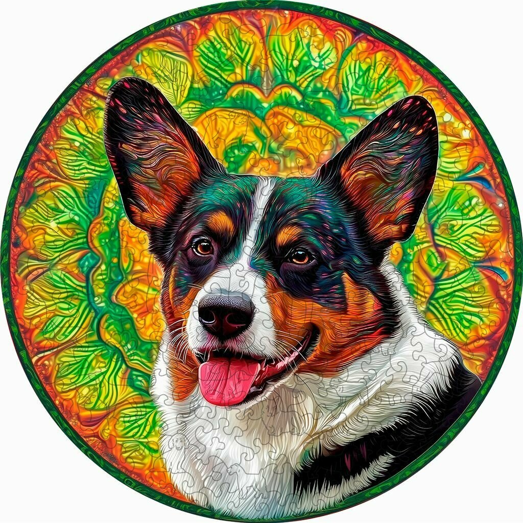 Деревянный пазл BoberBox "Вельш корги кардиган", 262 деталей, круглый 30 см