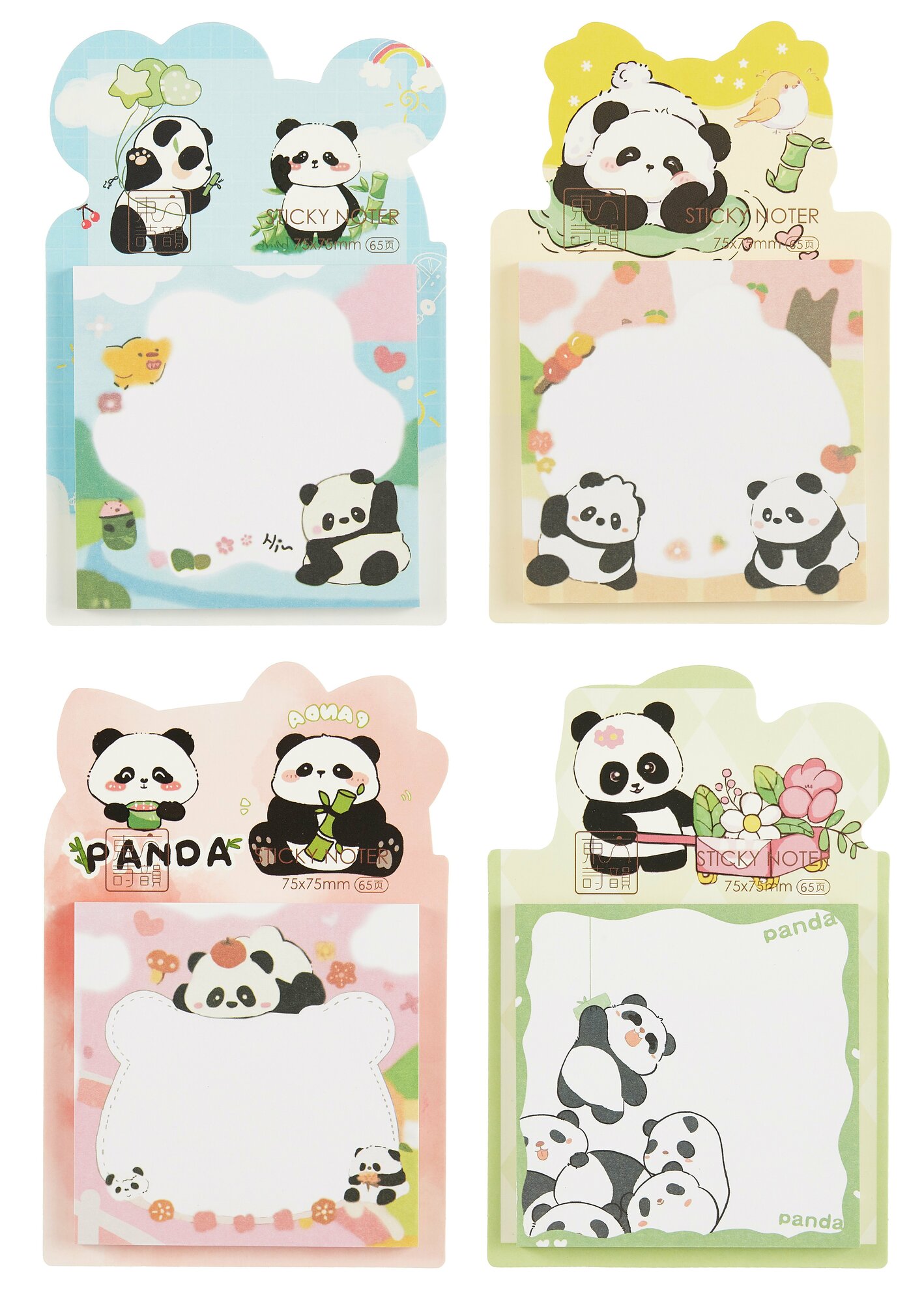 Блок бумаги самоклеящийся 60 листов, "Панда", в ассортименте