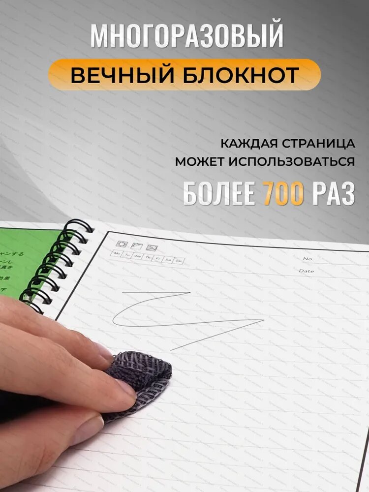 Блокнот A5 умный многоразовый на пружине 60 страниц черный для записей, рисунков, скетчей — фото 1