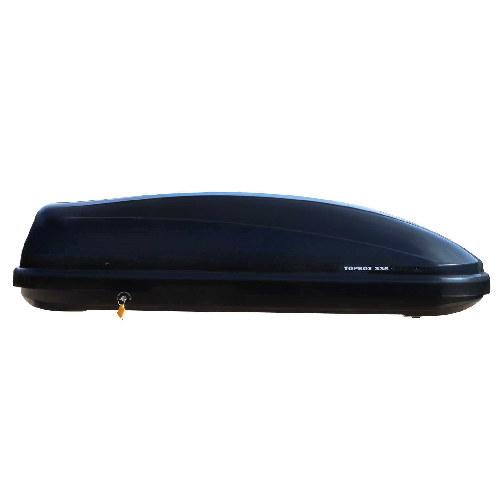 Автобокс на крышу Евродеталь TOPBOX 335 black glossy, чёрный глянцевый, 335 литров, 150х74х39 см. Двухсторонний. П-скоба