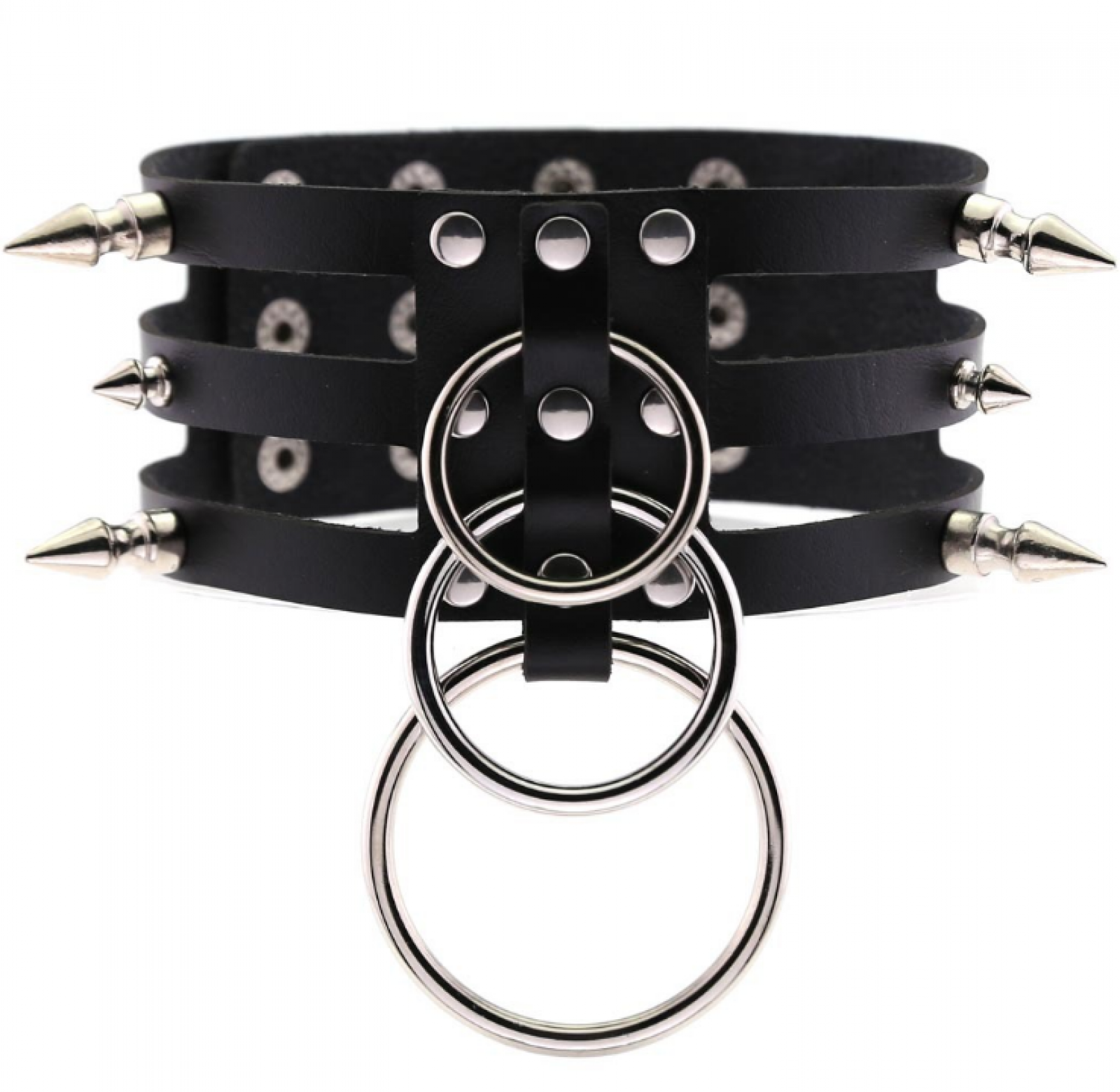 Чокер MyPads A160-107 из эко-кожи с шипами и металлическими кольцами, трехуровневый, с застежкой на кнопки