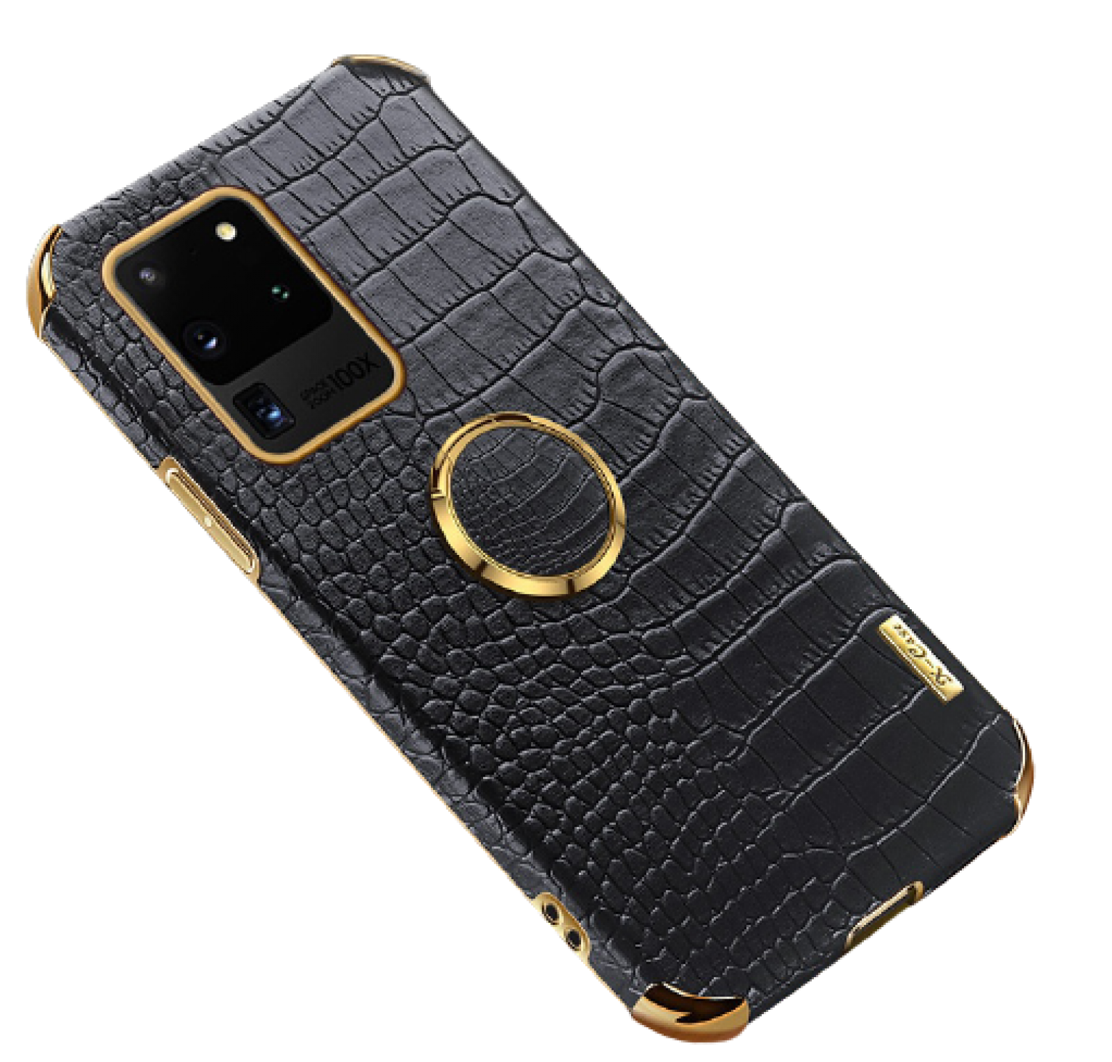 Чехол накладка Чехол. ру для Samsung Galaxy A22 4G SM-A225F черный силикон с дизайном под кожу крокодила и металлическими углами