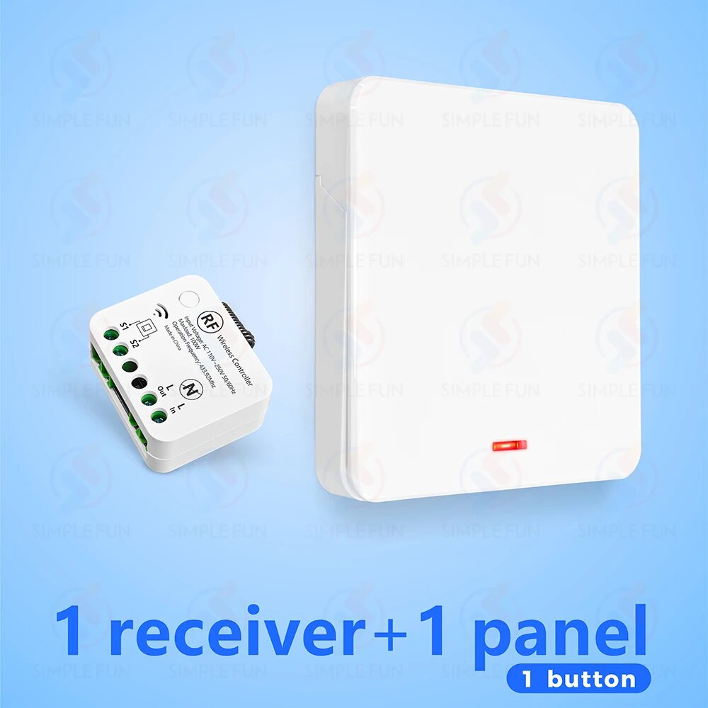 Беспроводной выключатель света SLMPLEFUN RF433MHZ 1receiver 1panel