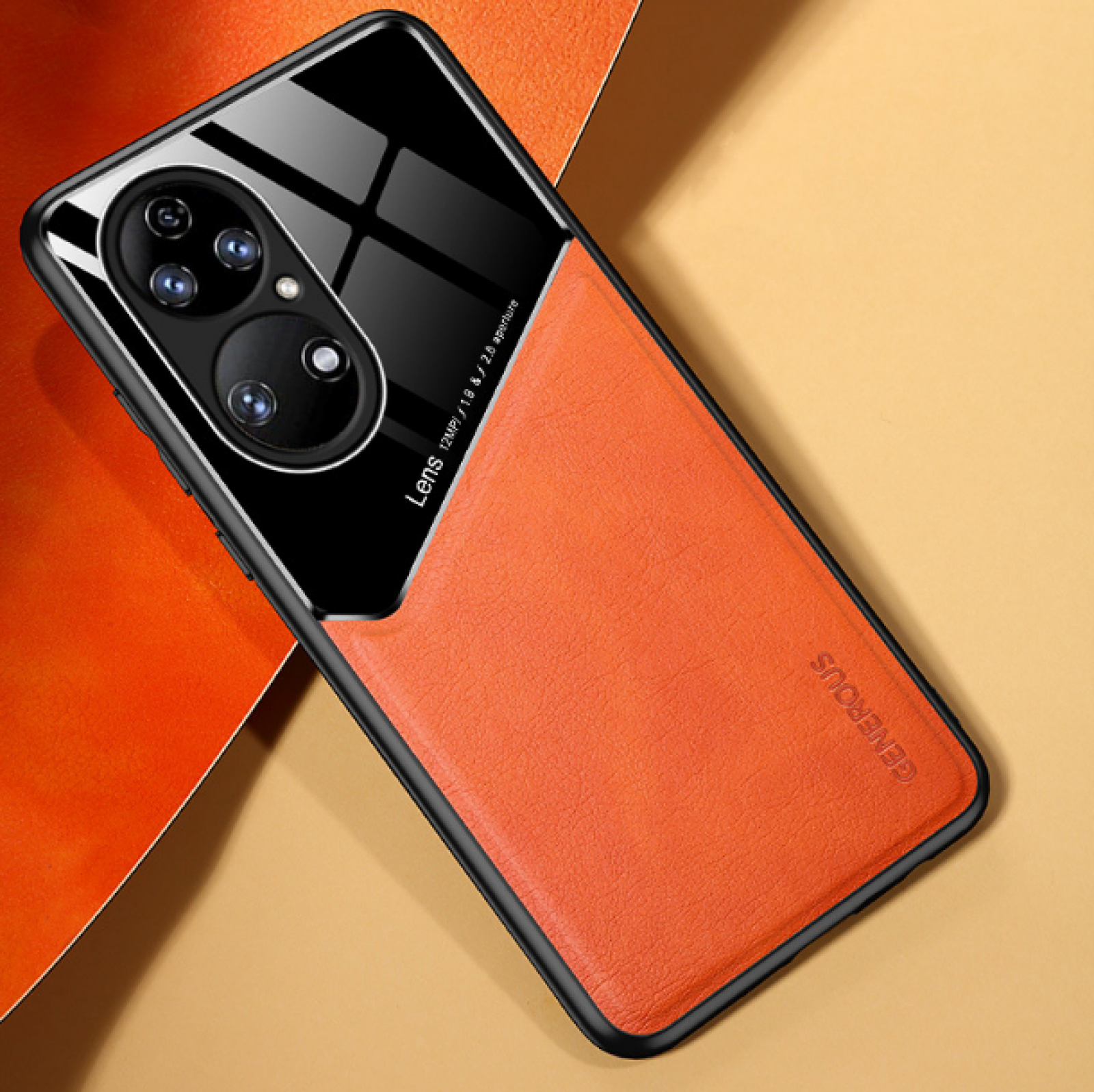 Чехол MyPads Generoso для Huawei P50 Pro из силикона с эко-кожей и оргстеклом, оранжевый