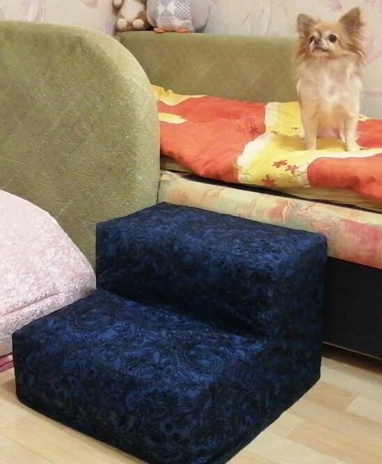 Лестница для собак и кошек серый мех APOLLO-1 GLASH Д 41/Ш 41/В 25 см.