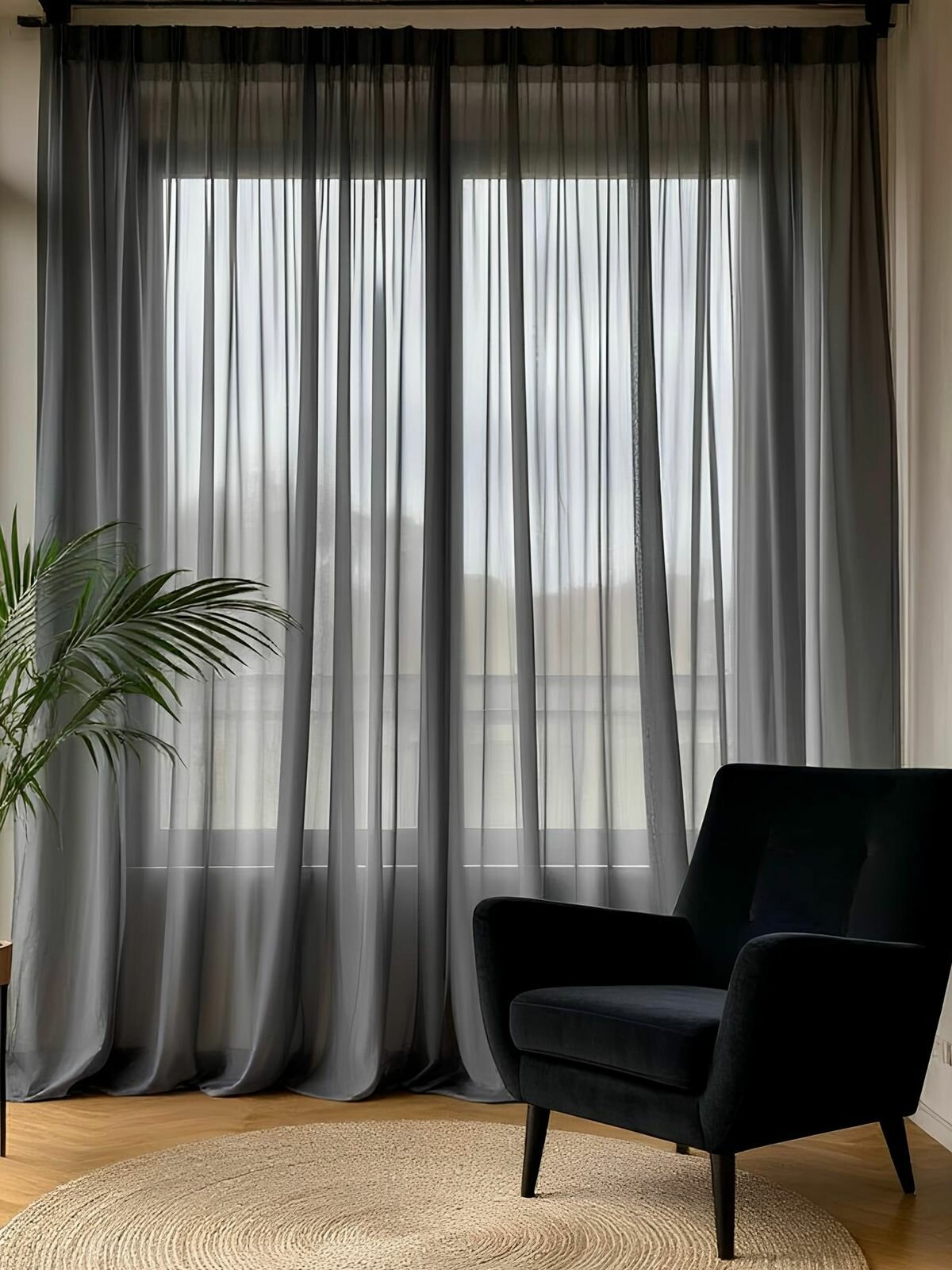 Тюль Кружева Дымка высота 220 см, ширина 200 см, крепление - Лента, темно-серый