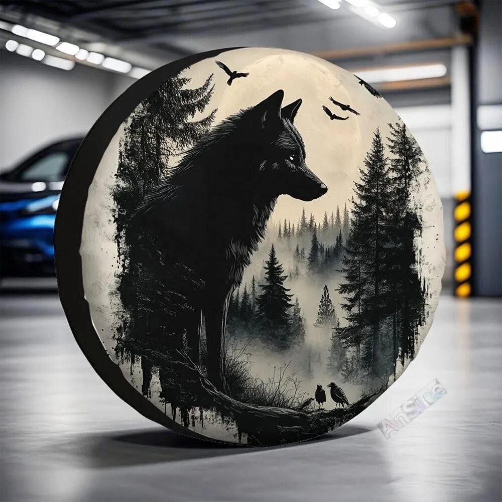 Чехол на запасное колесо с рисунком волка, диаметр до 16"