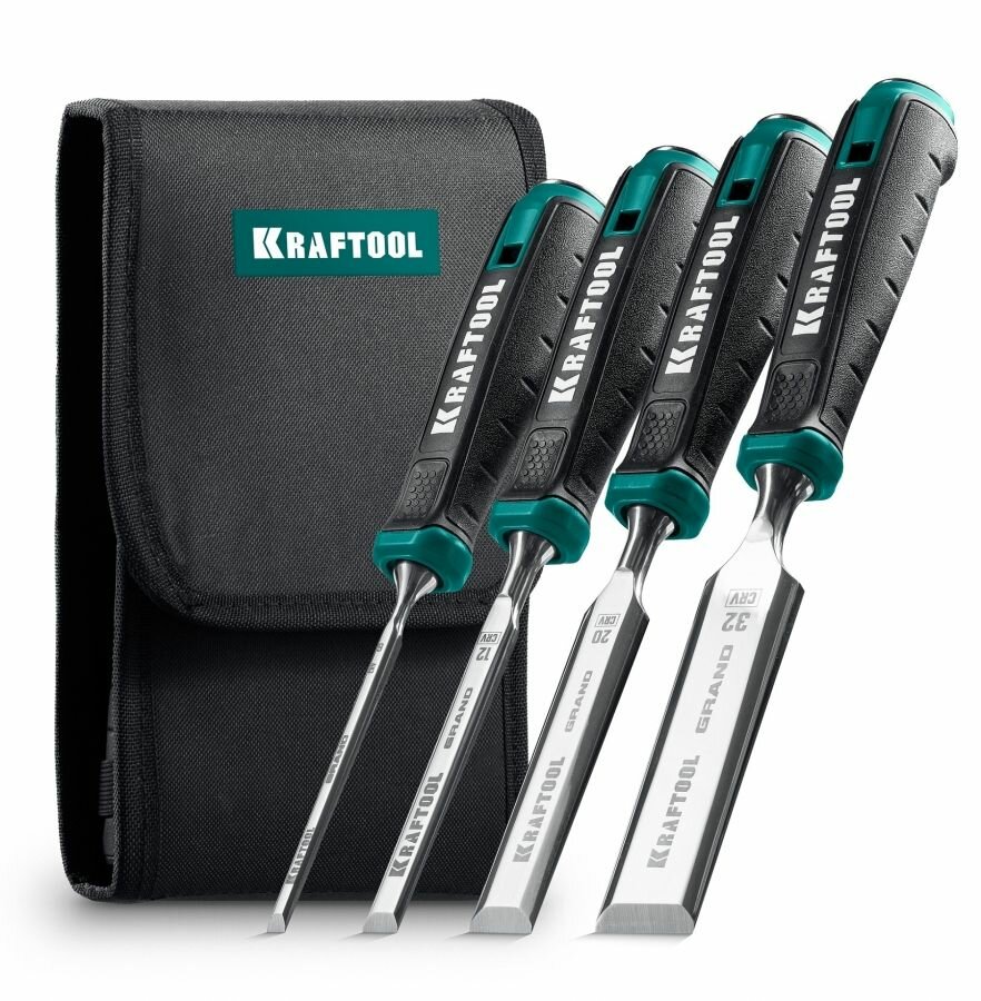 KRAFTOOL GRAND-4 набор стамесок-долот с двухкомпонентной рукояткой, 4 шт
