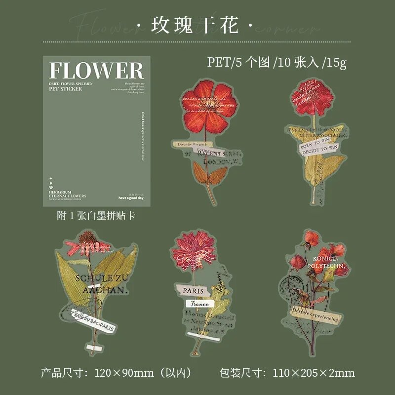 Наклейки с цветами leaffei, 10 шт, цвет B Dried roses