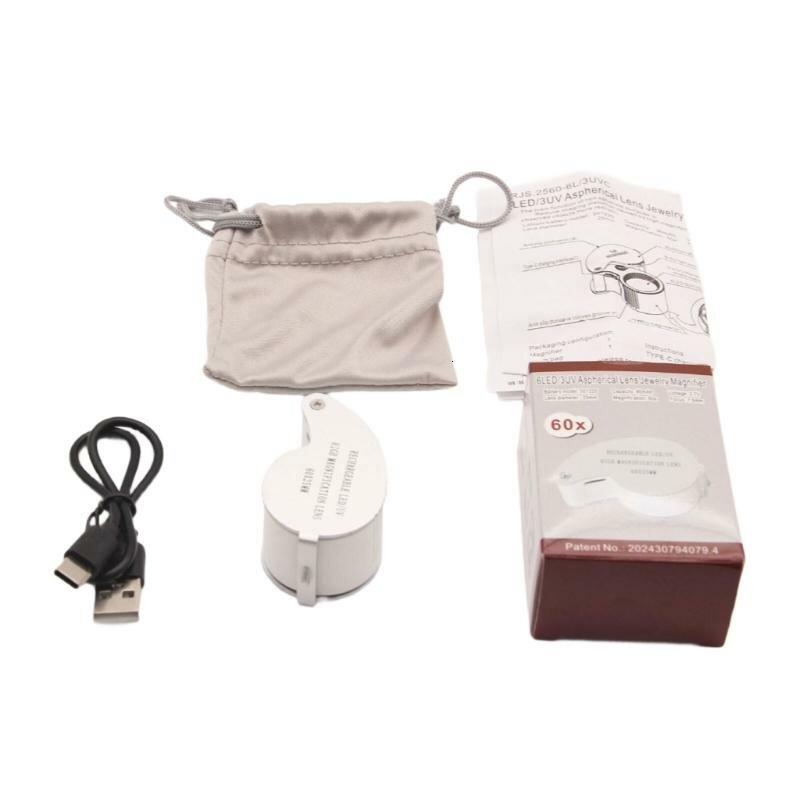 Лупа с подсветкой LED, 40×/60×, 60X с фиолетовым освещением