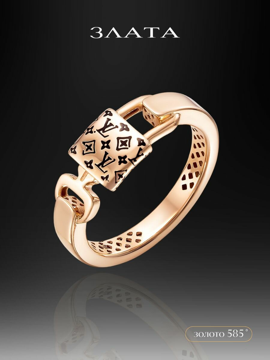 Кольцо тонкое, красное золото, 585 проба, эмаль