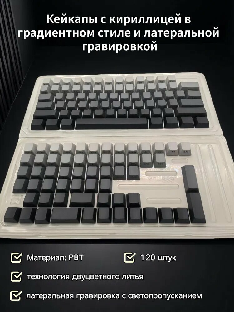 Кейкапы с кириллицей в градиентном стиле и латеральной гравировкой Кейкапы для механической клавиатуры