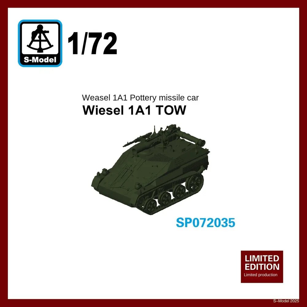 Сборная модель S-Model Wiesel 1A1 TOW 1/72 для сборки из ABS пластика