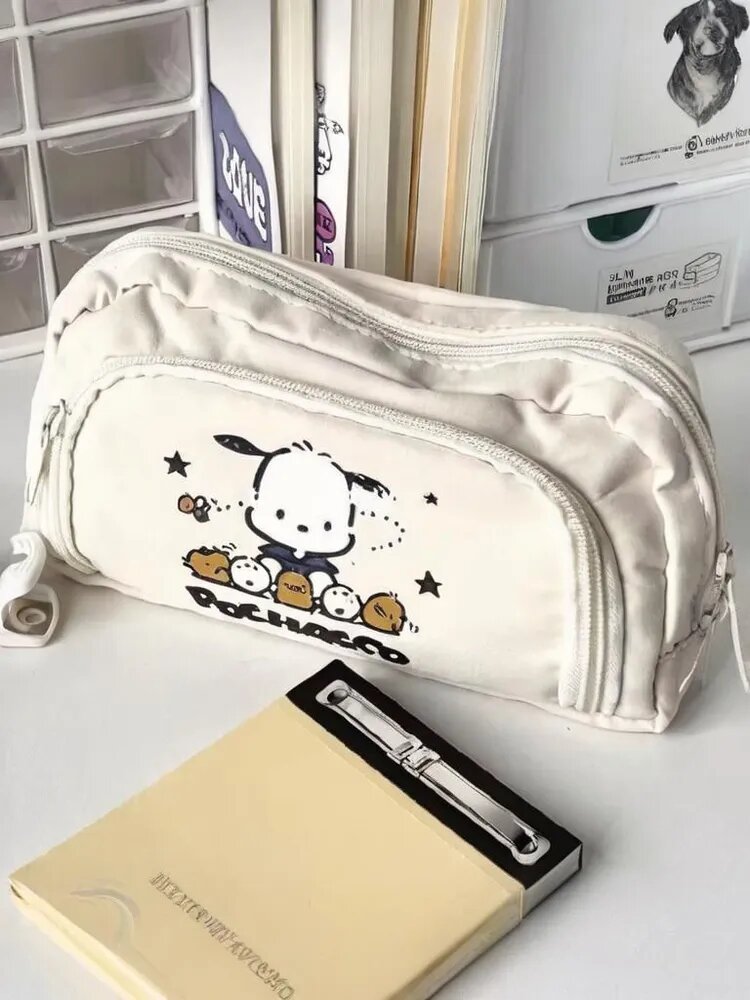 Pochacco Санрио Кавай Пенал - Большая емкость, милый мультяшный пенал для студентов, идеальный подарок для хранения канцелярских принадлежностей и косметики.