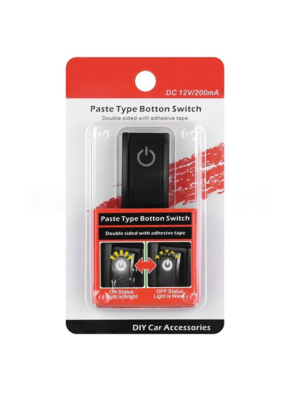 12V 200mA Car Push Button Switches with Light Double Sided Tape Mount