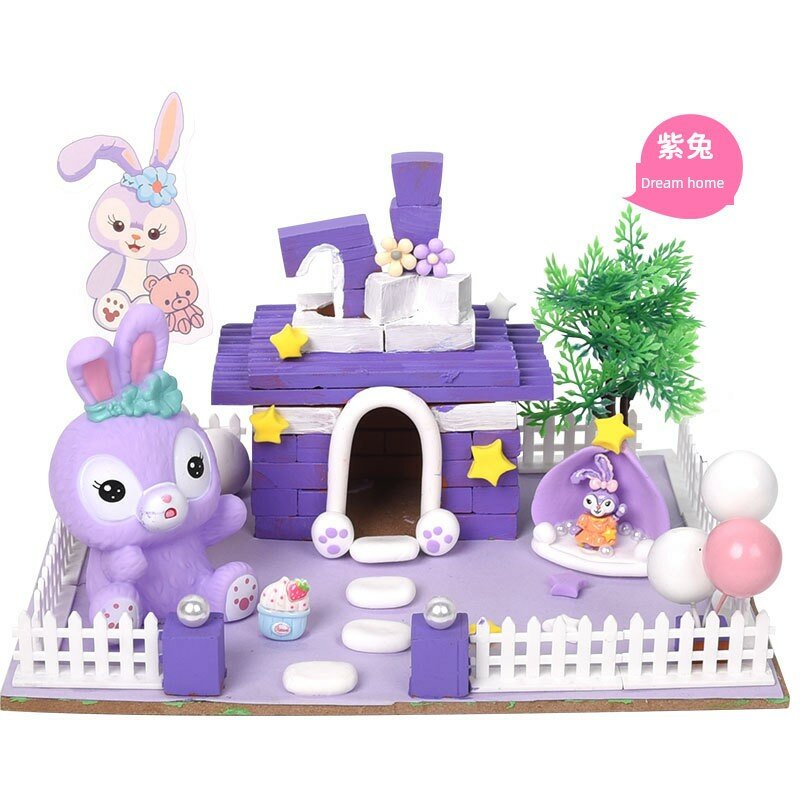 Креативный набор DIY для творчества с ландшафтной моделью - Сказочная Purple Rabbit House для детей, набор для рисования