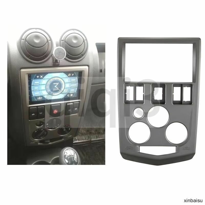 Рамка-адаптер 2 Din для Renault Logan L90 (Dacia) 2004-2007 — лицевая панель для установки 9-дюймового Android‑монитора и 2DIN магнитолы, черная ABS