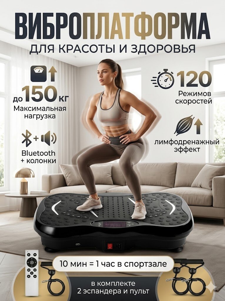 Виброплатформа для похудения тренажер до 200 кг С блютуз，регулировка амплитуды, 49 программ
