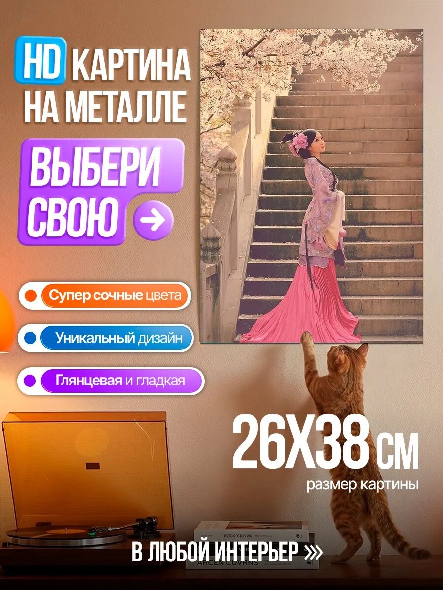 Картина на HD металле Девушка на лестнице