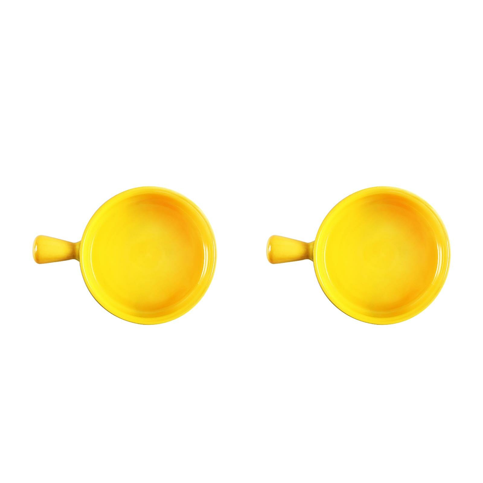 Керамическая салатная миска желтого цвета с ручками для домашнего использования, набор из 2 штук