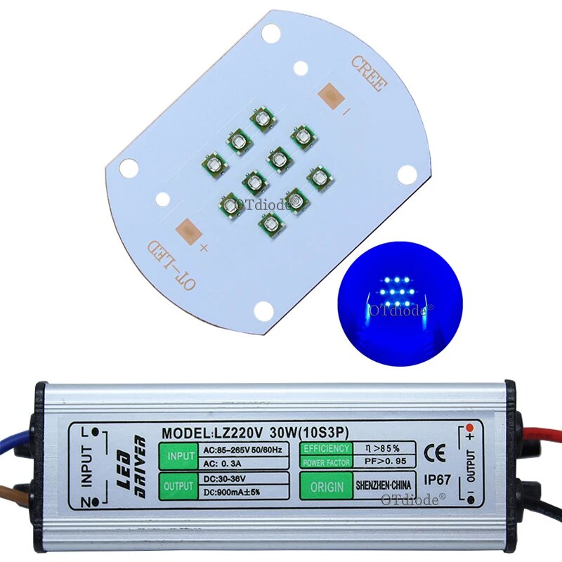 Светодиодный COB модуль OTdiode 30W, XPE 450nm, Driver