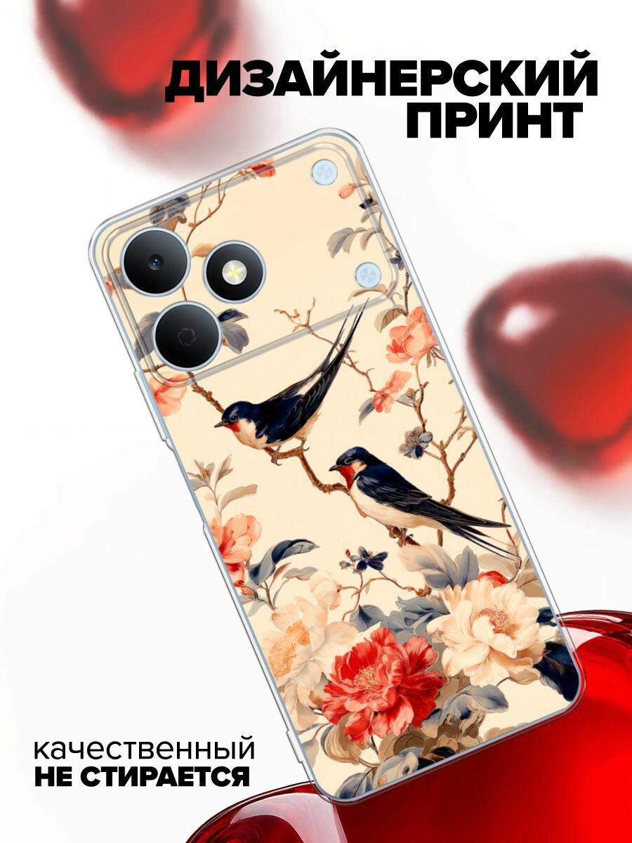 Чехол на Realme Note 80 / Реалми Нот 80 с принтом Две ласточки на веточке — фото 1