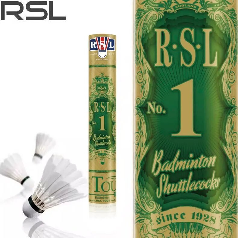 Воланы RSL Tourney #1 перьевые, скорость 77, 12 шт, золотой