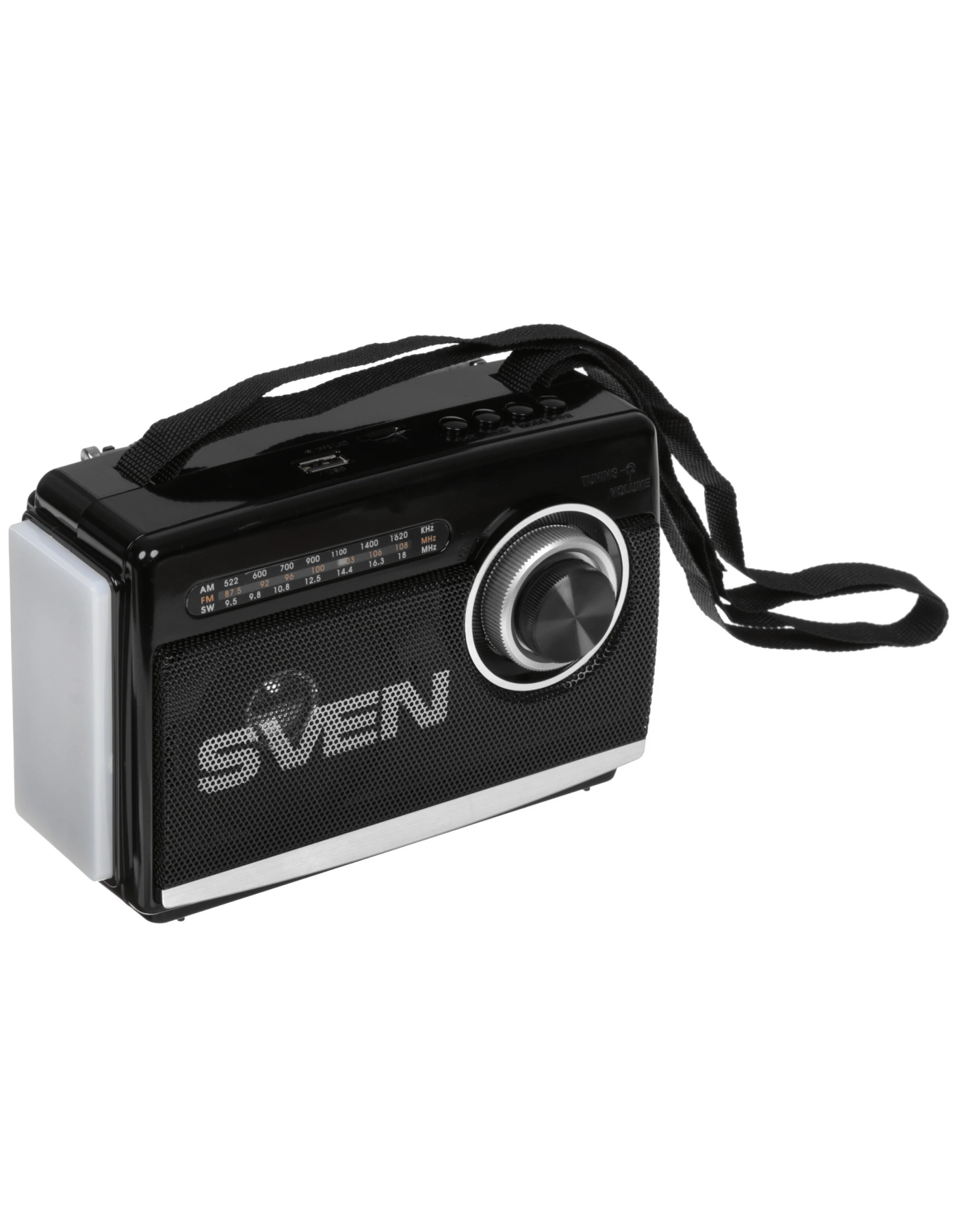 Радиоприёмник Sven SRP-155, чёрный, аккумулятор, BT, USB, фонарь