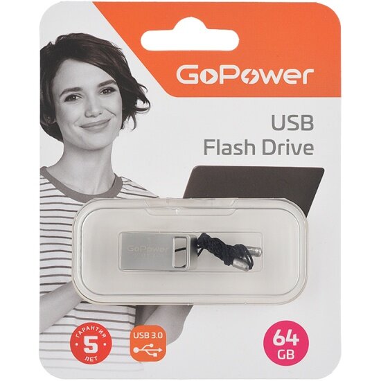 Флешка 64GB Gopower MINI USB3.0 silver (00-00027359)