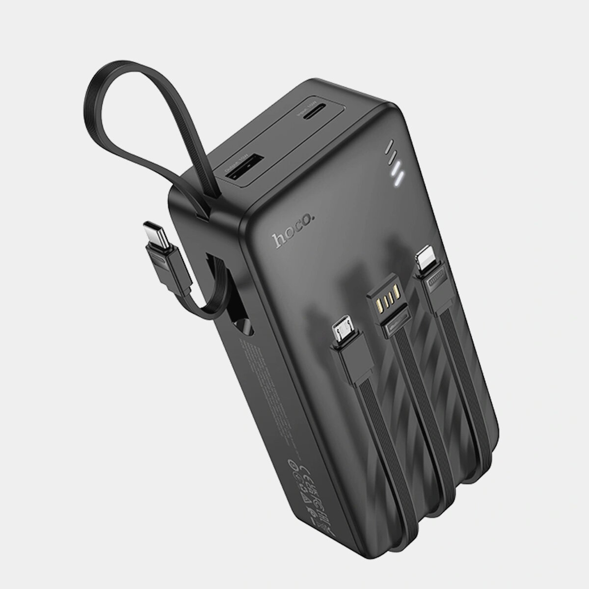 Внешний аккумулятор Hoco J146B 30000mAh, USB-A x 1, USB-C x 1, с 4 кабелями для зарядки любых гаджетов и девайсов, черный