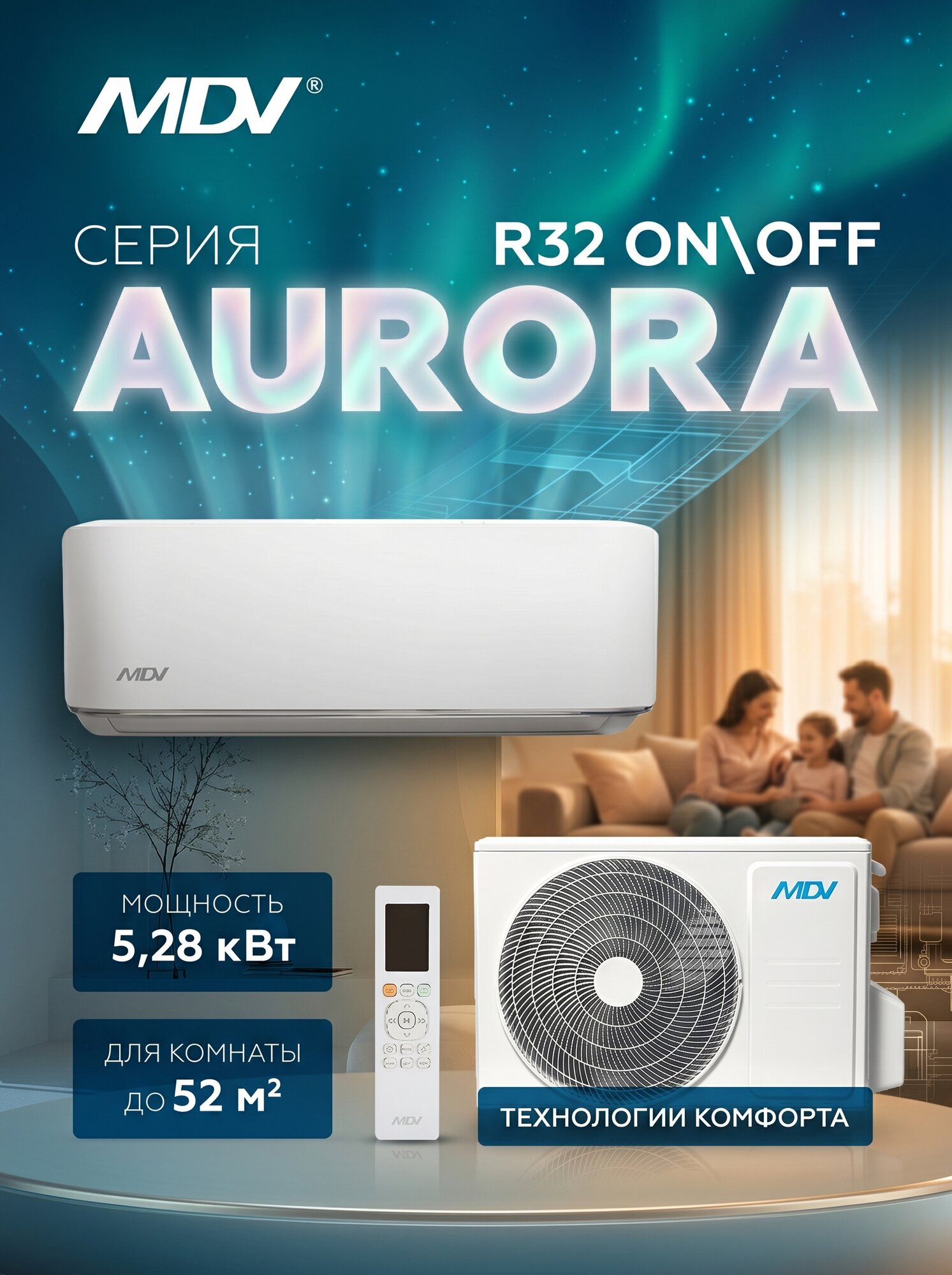 Кондиционер, сплит-система MDV серия Aurora On/Off 18 (кондиционер настенный) MDSA-18HRN8/MDOA-18HN8