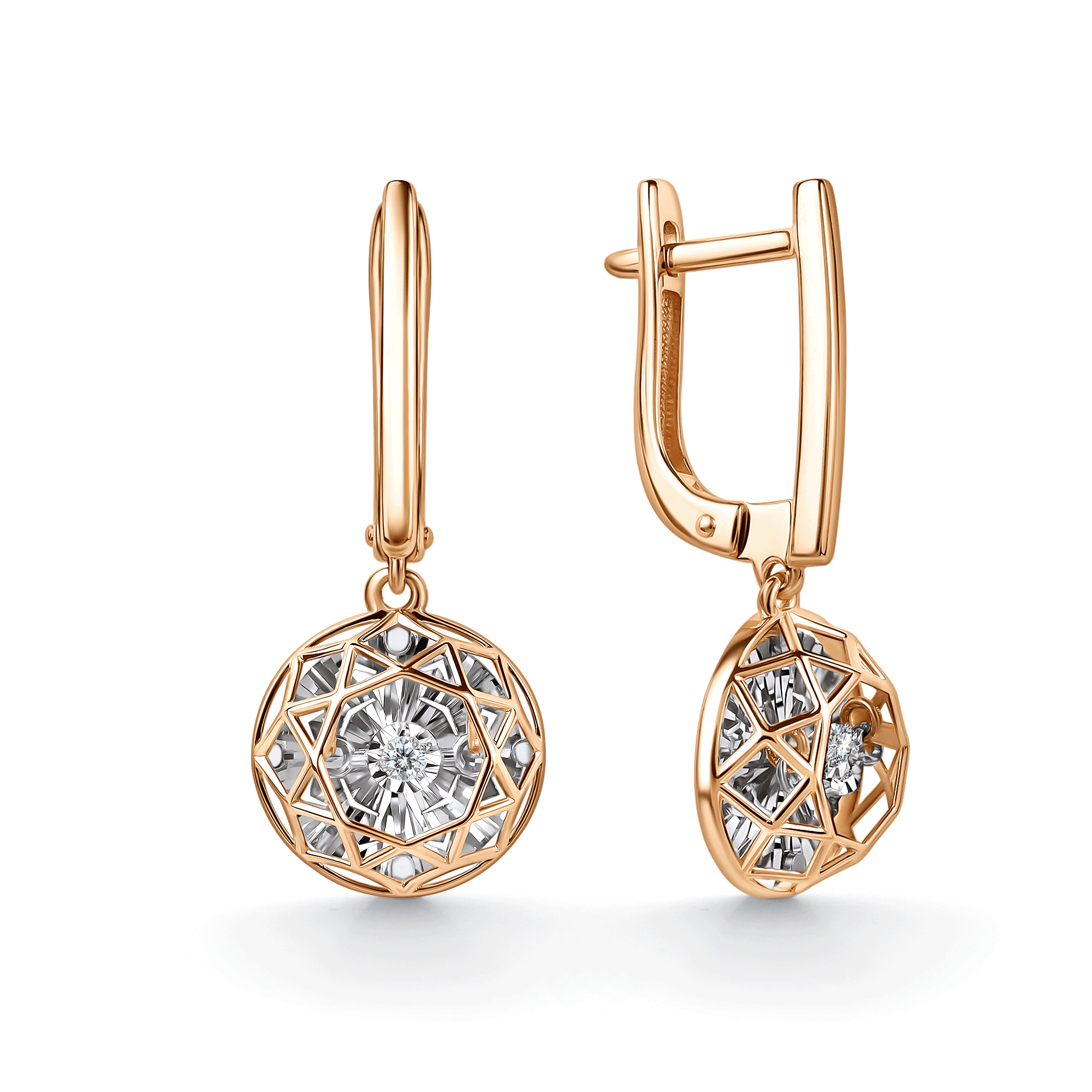 Серьги, красное золото, 585 проба, бриллиант