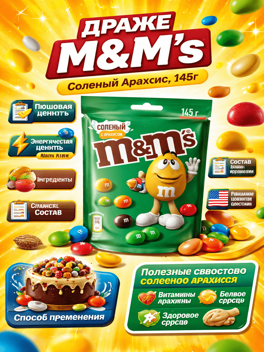 Драже M&M's Соленый арахис, 145г
