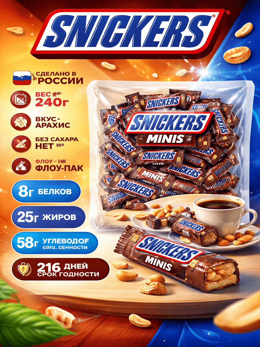 Конфеты шоколадные Snickers Minis, 240г